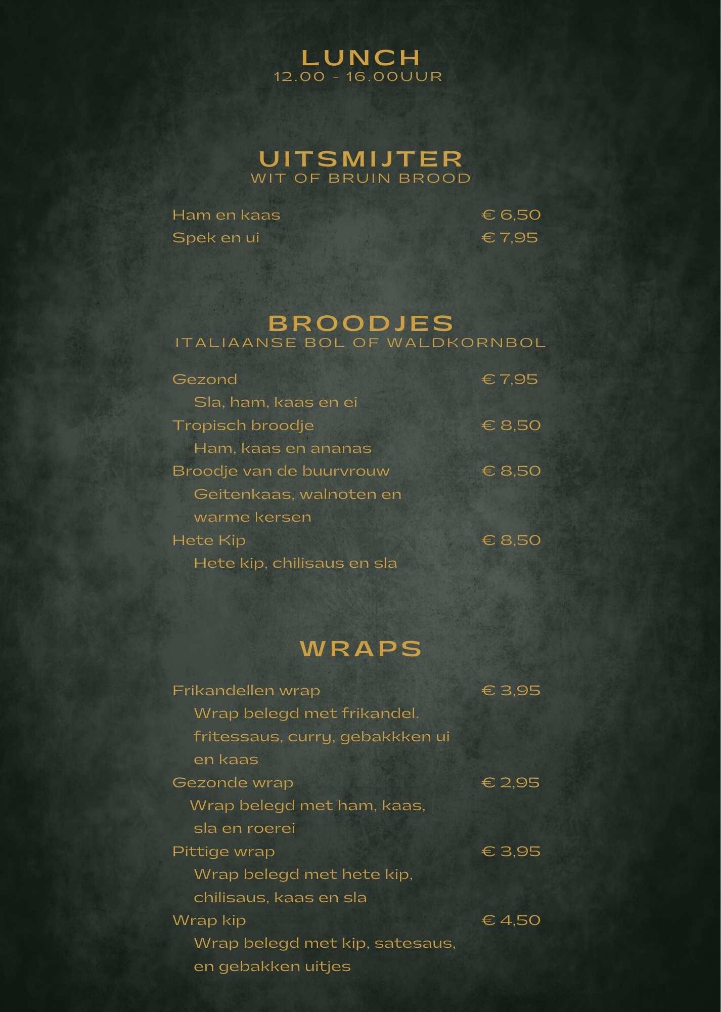 Menukaart lunch – Cafetaria bij de Buren